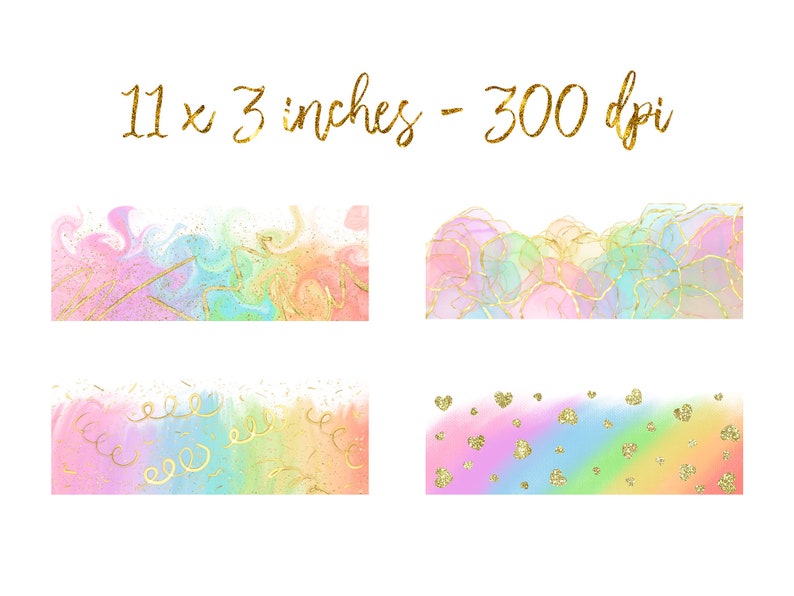 Pastel Rainbow Borders Collection - Golden Glitter - PNG Clipart - Etsy