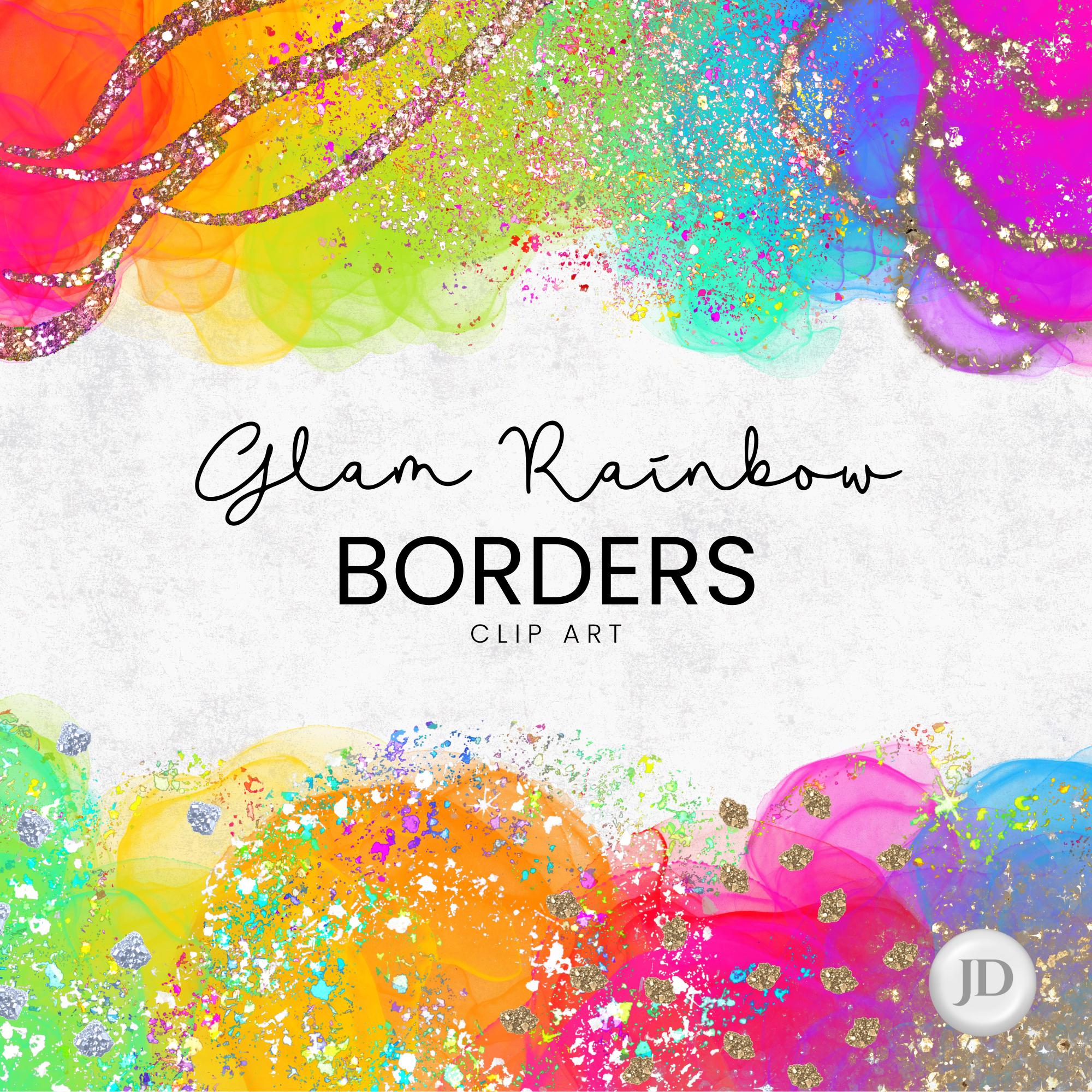 Vibrant Rainbow Border Collection. Colorful Alcohol Ink and Shiny ...