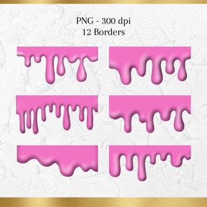 Borders Clip Art. Pink Dripping Borders Overlays. Decorative Edges ...