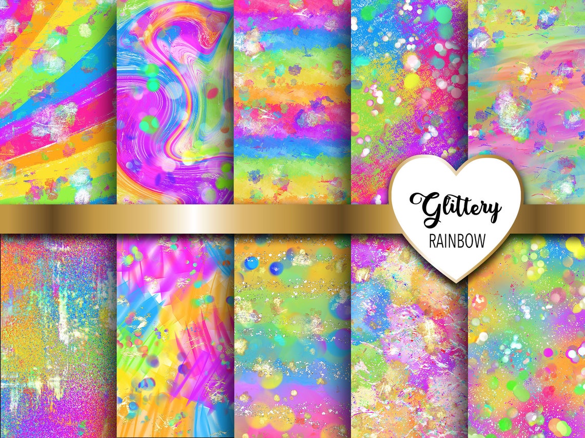 Glittery Rainbow Digital Paper Collection - Etsy