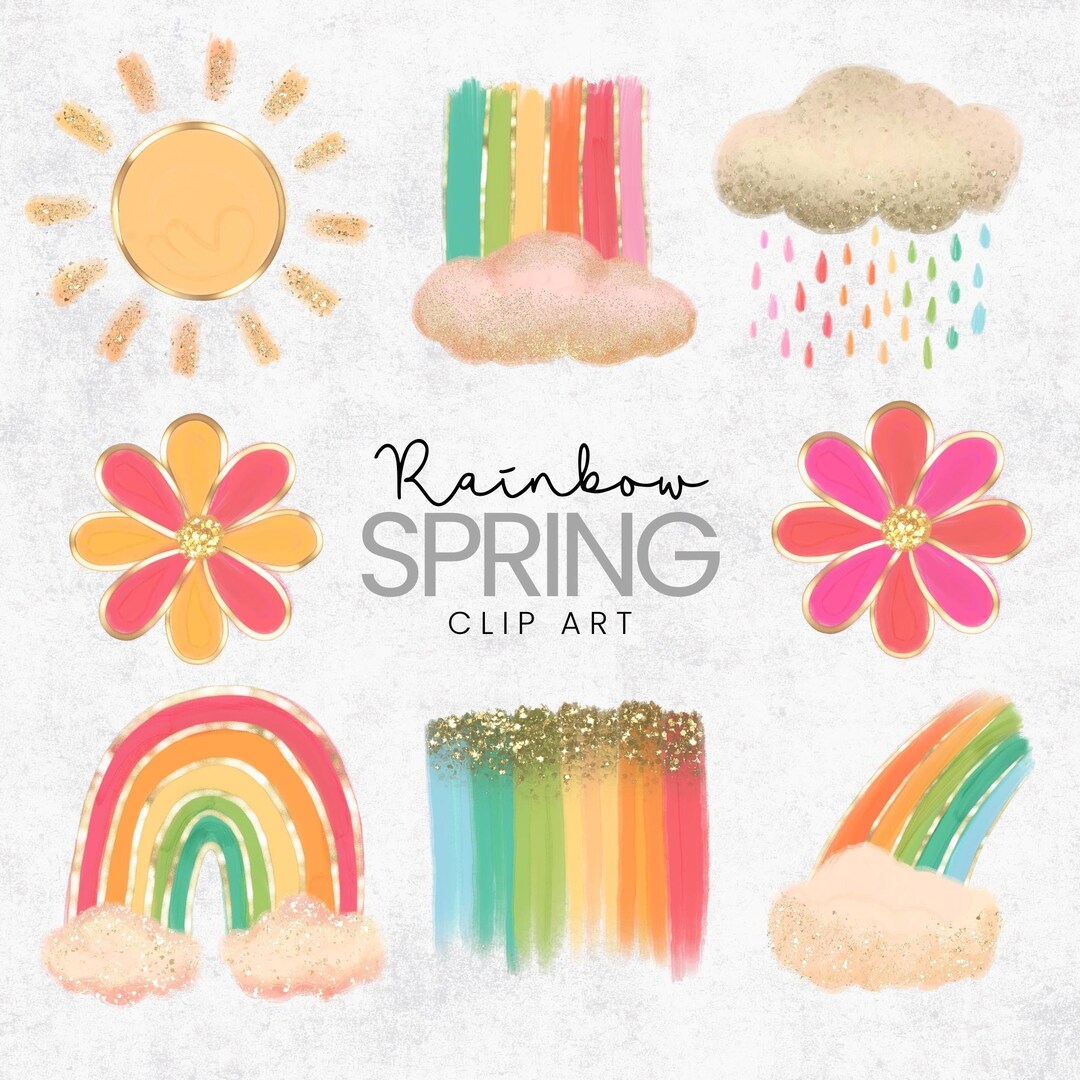 Spring PNG Clipart - Rainbow, Flowers - Glitter Decorated - Etsy