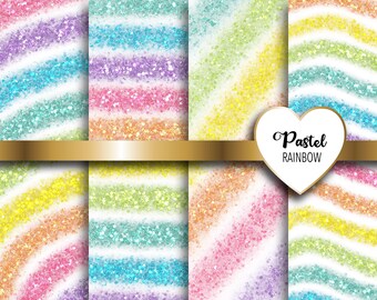 Neon Rainbow and Golden Glitter Digital Paper Collection | Etsy