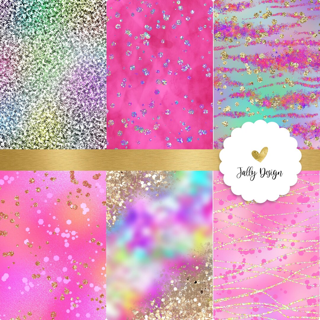 Glamorous Hot Pink Digital Paper With Golden and Holographic Glitter ...