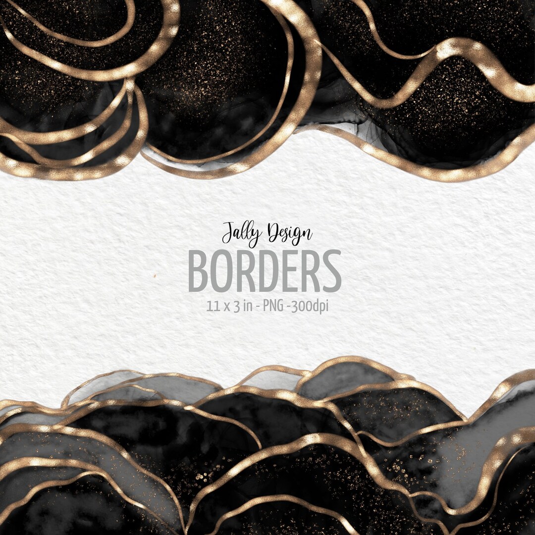 Luxury Black Alcohol Ink Borders PNG - Gold Foil Abstract Overlays - Etsy