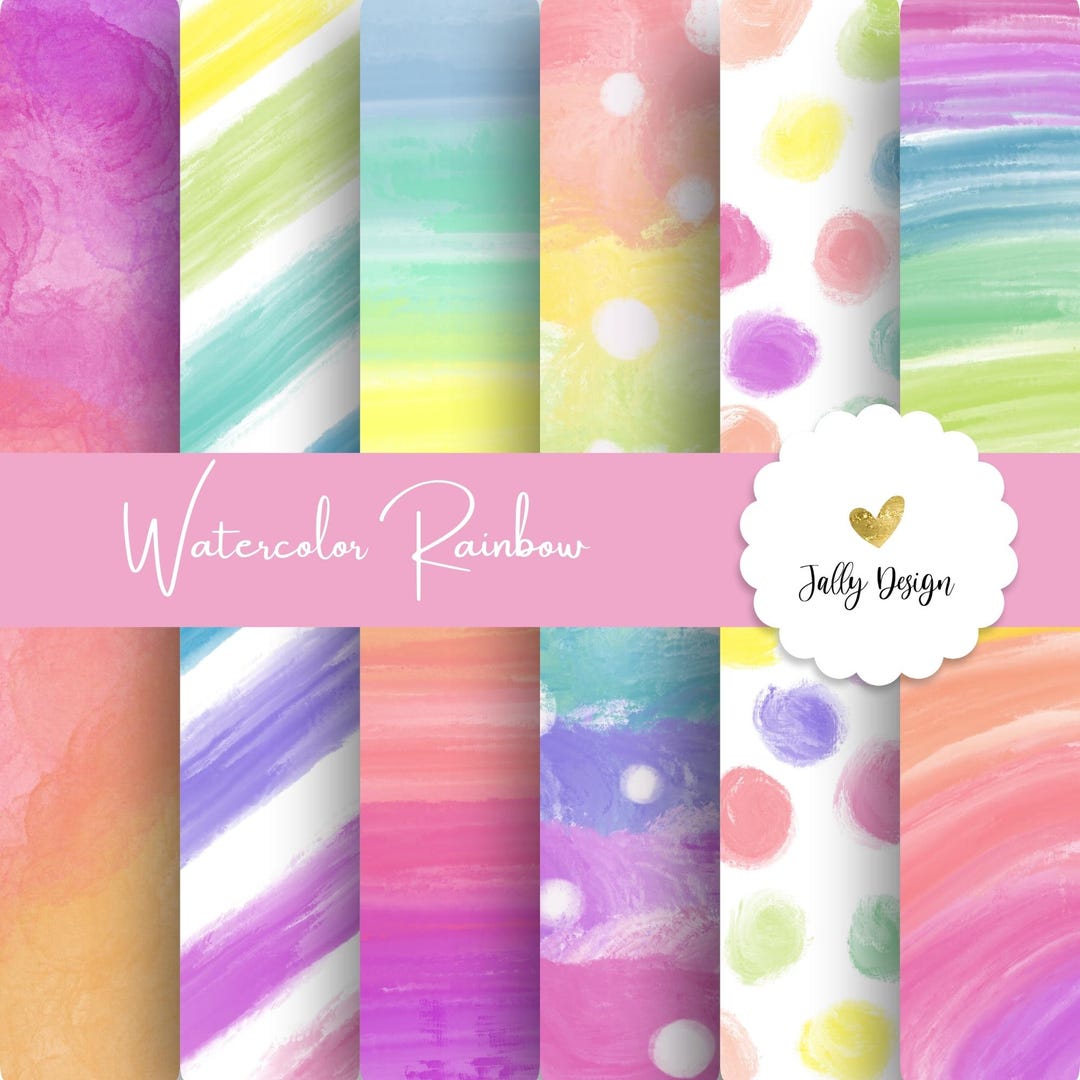 Rainbow Watercolor Digital Paper Collection - Etsy