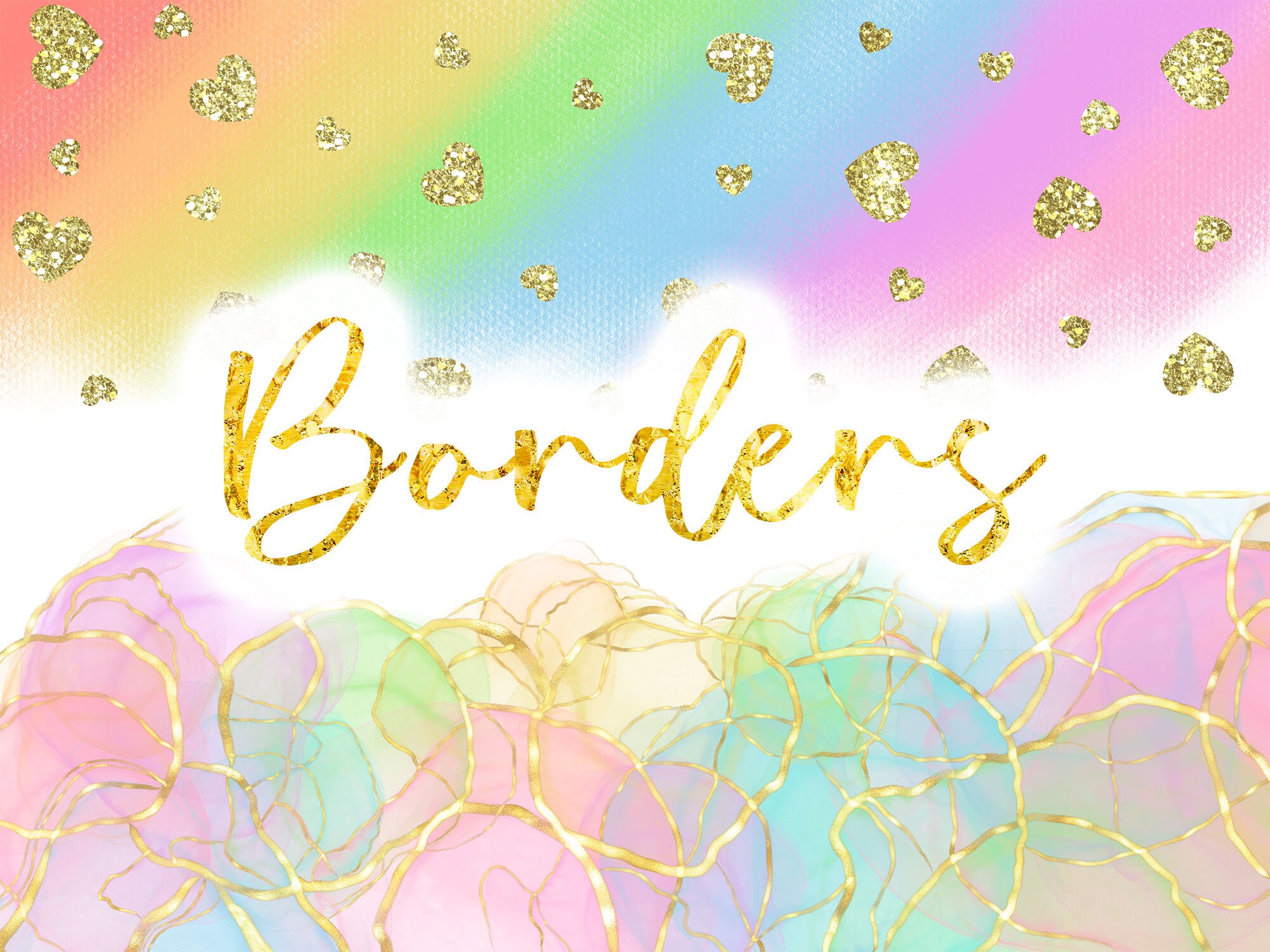 Pastel rainbow borders collection Golden glitter frames | Etsy