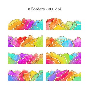 Vibrant Rainbow Watercolor Borders Clip Art. Colorful Edges Clipart. - Etsy