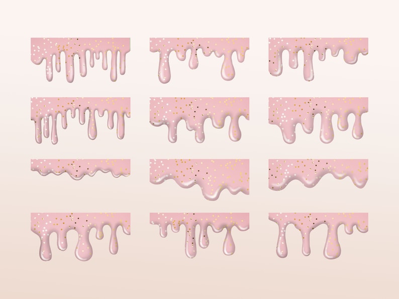 Dripping Ice Cream Borders Clipart Chic Pink and Golden - Etsy
