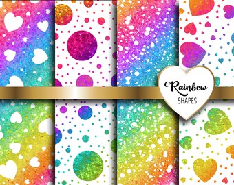 Neon Rainbow and Golden Glitter Digital Paper Collection | Etsy