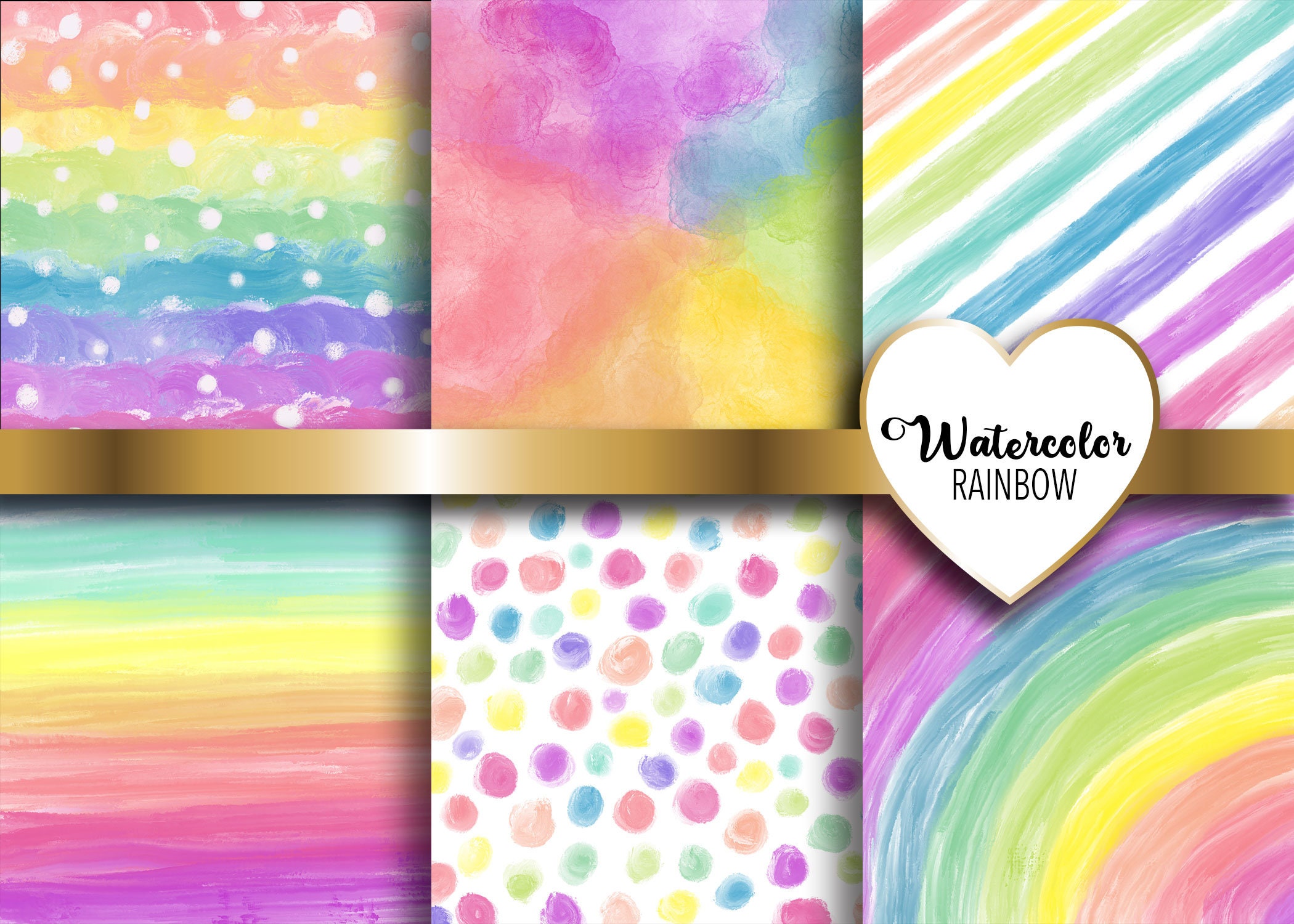 Rainbow Watercolor Digital Paper Collection - Etsy