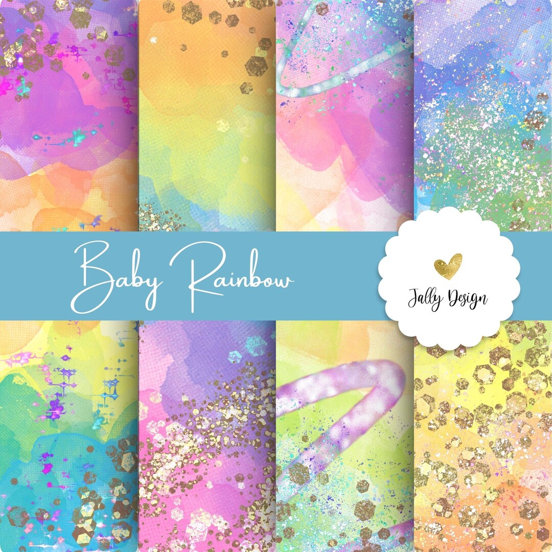 Rainbow Watercolor With Glitter Digital Paper Collection - Etsy