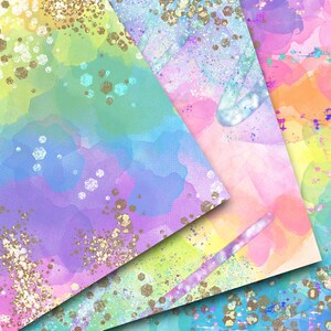 Rainbow and Glittery Watercolor Digital Paper Collection - Etsy