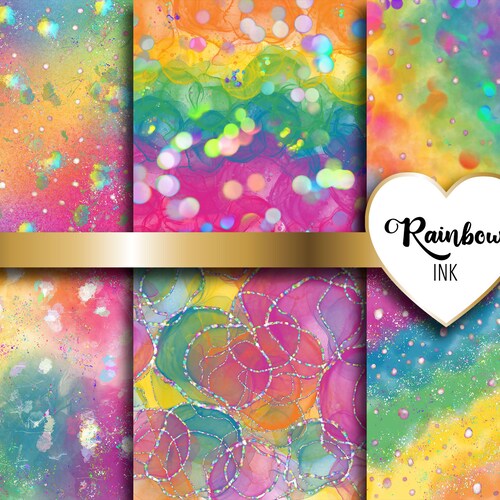 Neon Rainbow and Golden Glitter Digital Paper Collection - Etsy