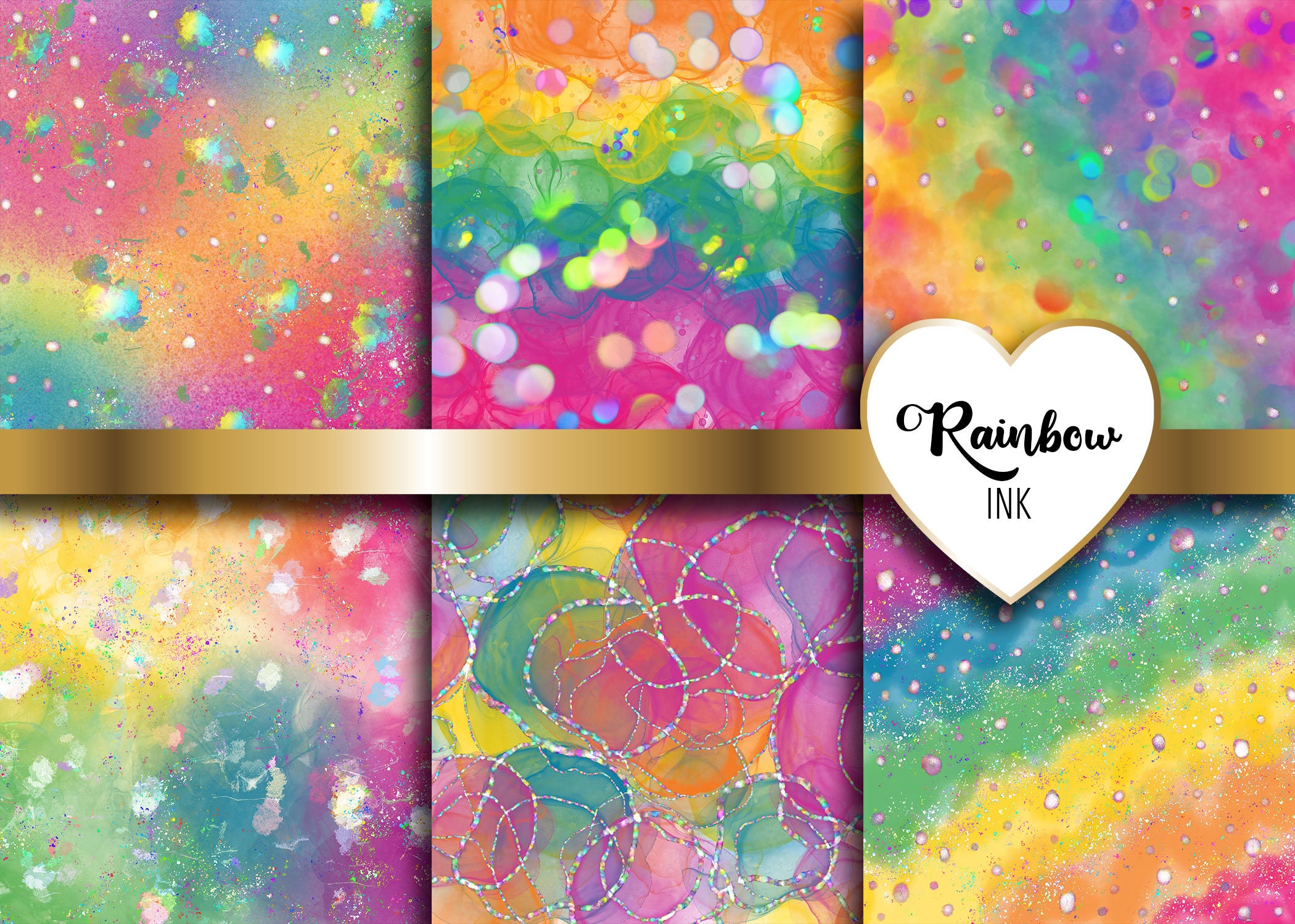 Rainbow and Glitter Dust Digital Paper Collection - Etsy