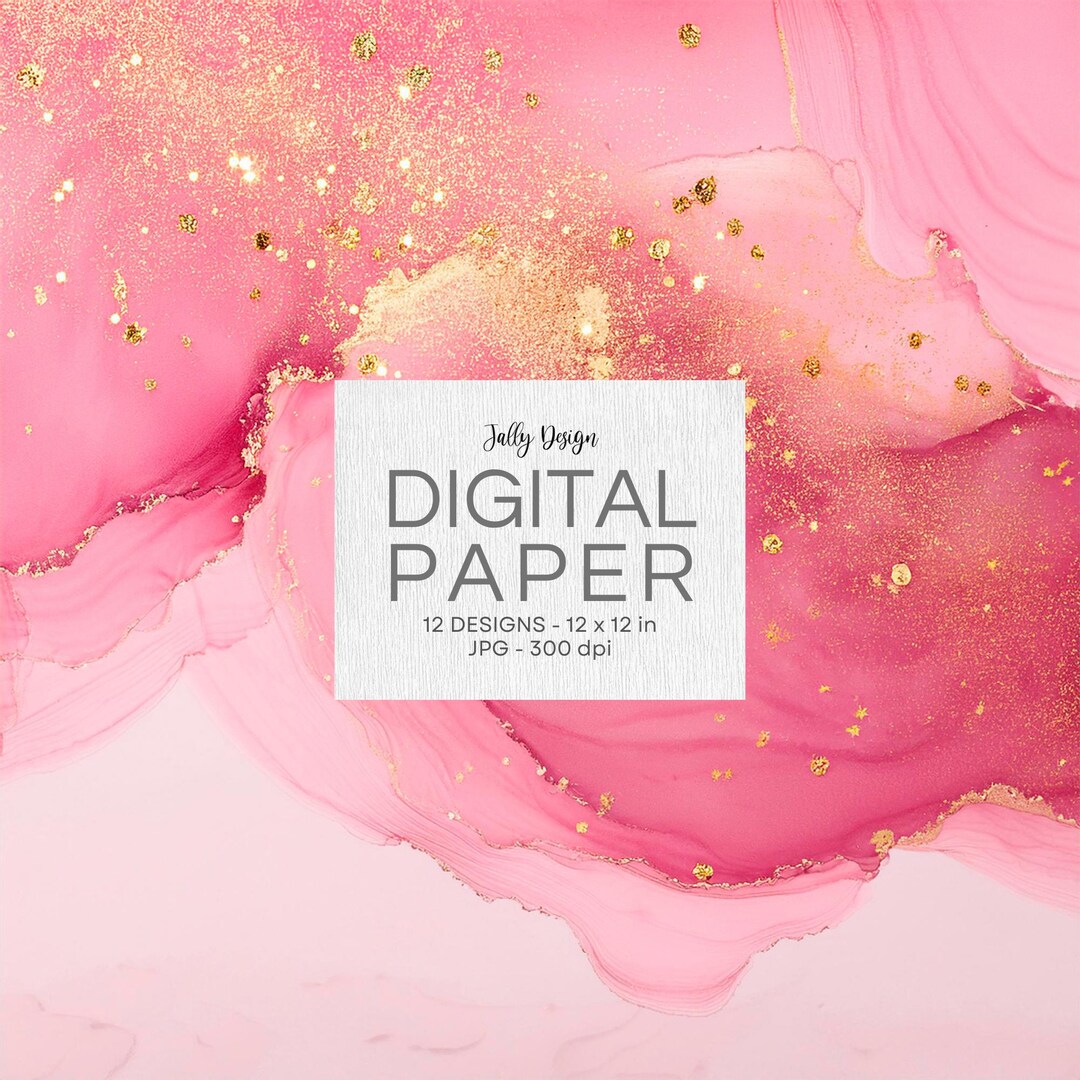 Luxury Light Pink Alcohol Ink Background With Sparkling Golden Glitter ...