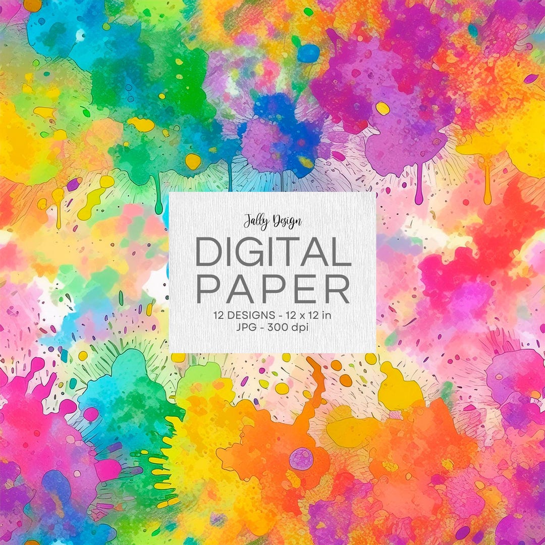Rainbow Paint Splashes Digital Paper Collection. - Etsy