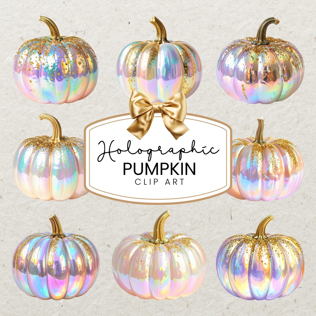 Pumpkin Clipart - Holographic Rainbow - Autumn Decoration - Etsy