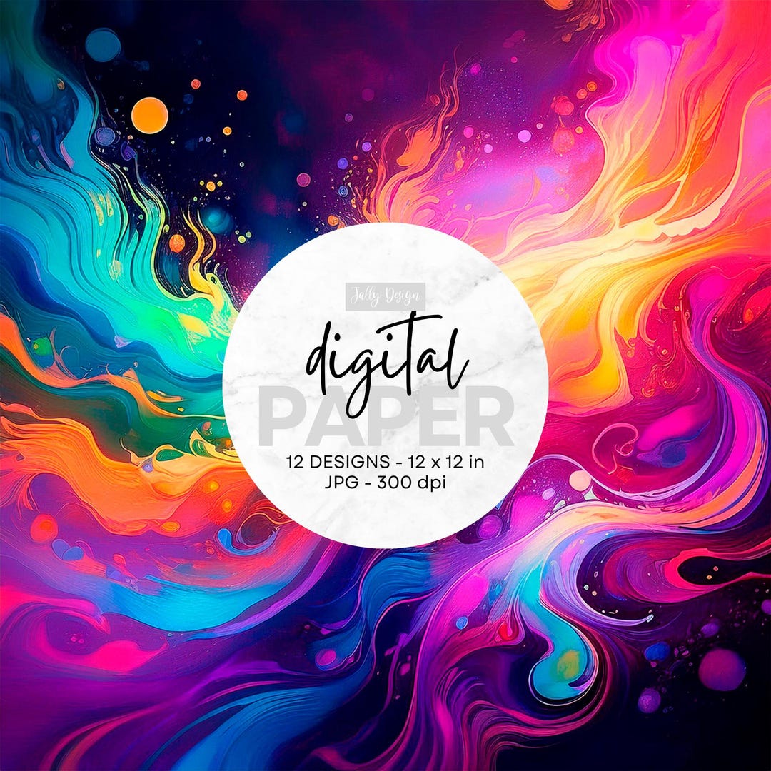 Bioluminescent Rainbow Flow Art, Scrapbook Digital Paper - Etsy