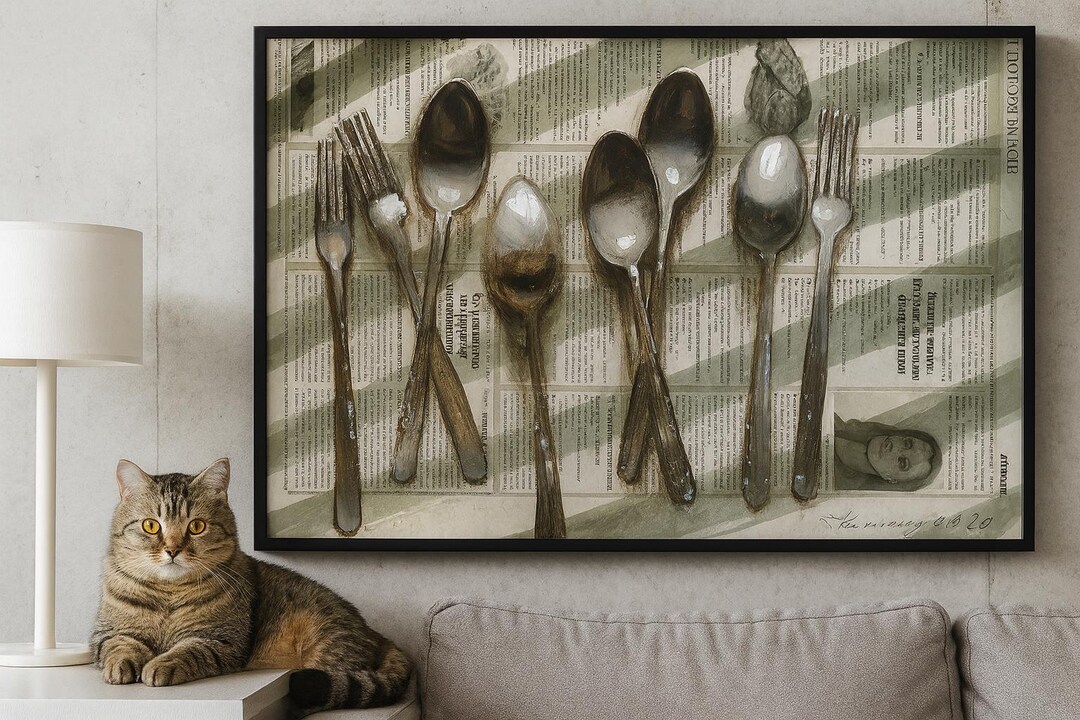 Vintage Silverware Art Print – Modern Kitchen Wall Decor, Rustic ...
