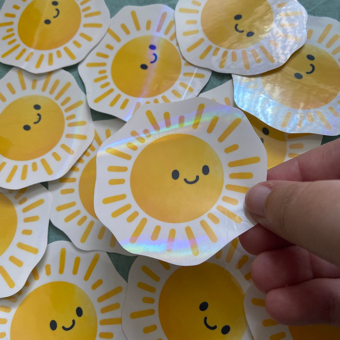 Cute Sun Holographic Vinyl Sticker Happy Sun Handcut Vinyl - Etsy