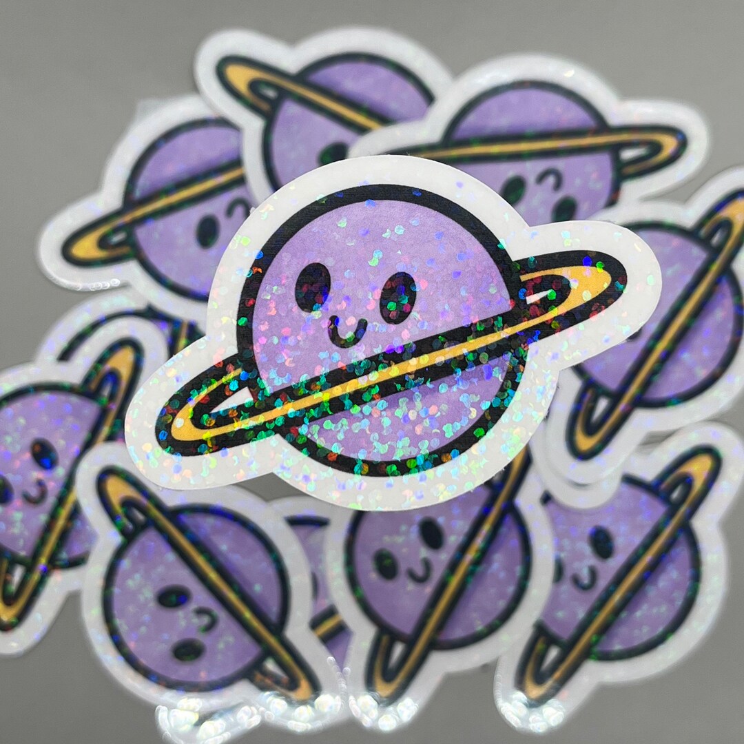 Cute Planet Holographic Sticker - Vinyl Sparkly Space Sticker - Planner ...