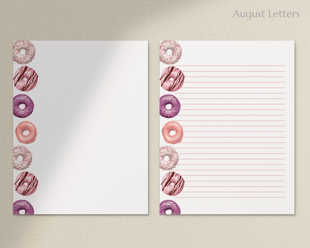Cute Pink Donuts Printable Letter Writing Paper / A4, 8.5x11 / Lined ...