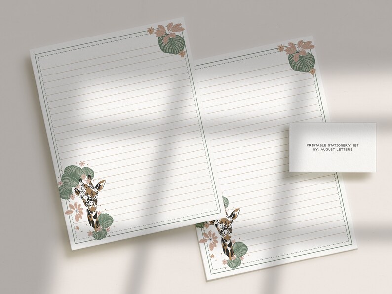 Jungle Giraffe Printable Stationery & Envelopes A4 US - Etsy