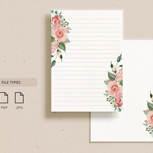 Pink Rose Florals | Printable Stationery & Envelopes | A5 | Lined ...