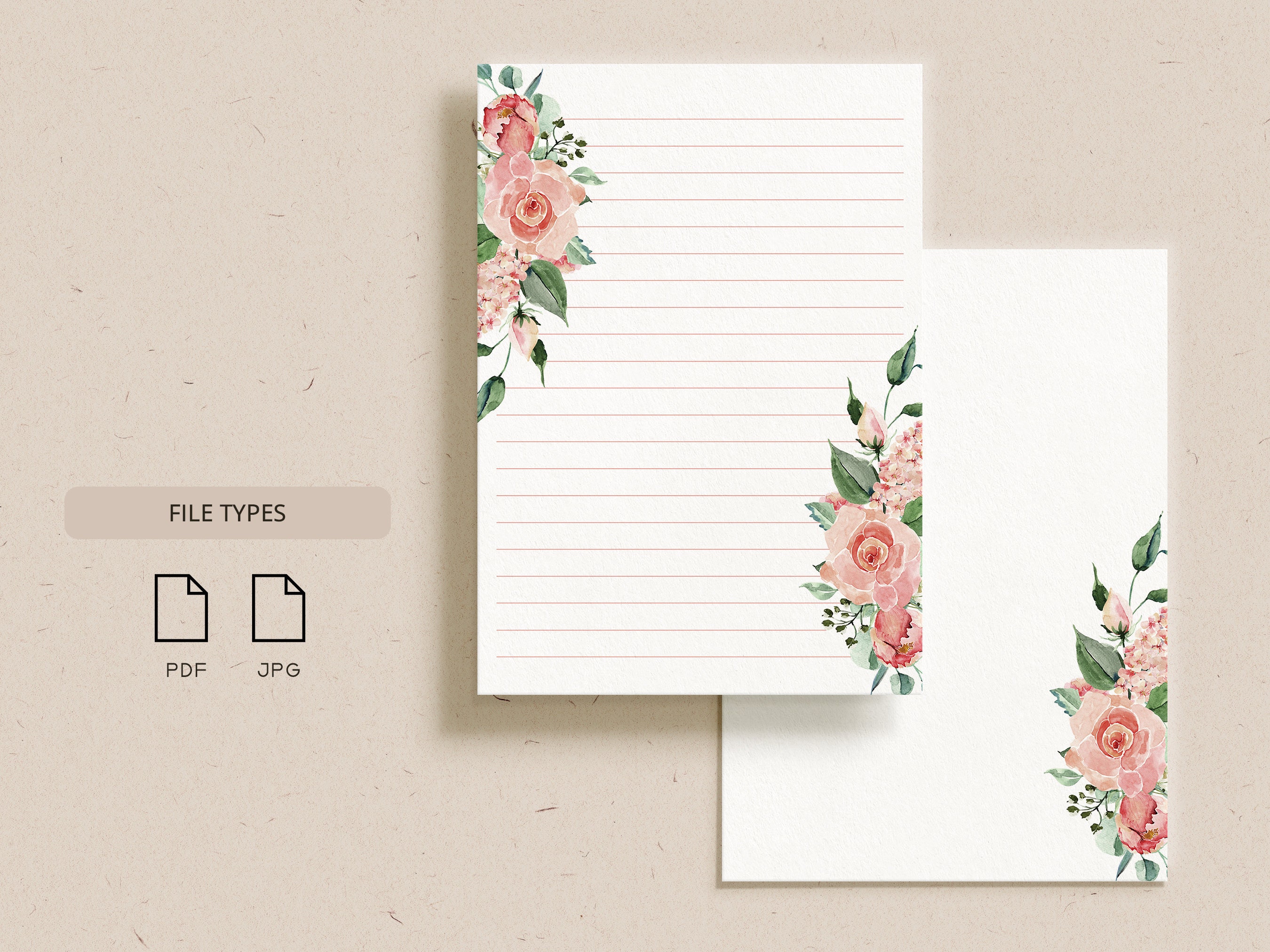 Pink Rose Florals Printable Stationery & Envelopes A5 - Etsy