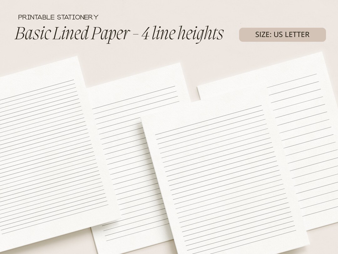 Basic Lined Letter Writing Paper, 4 Line Heights | Plain US Letter ...
