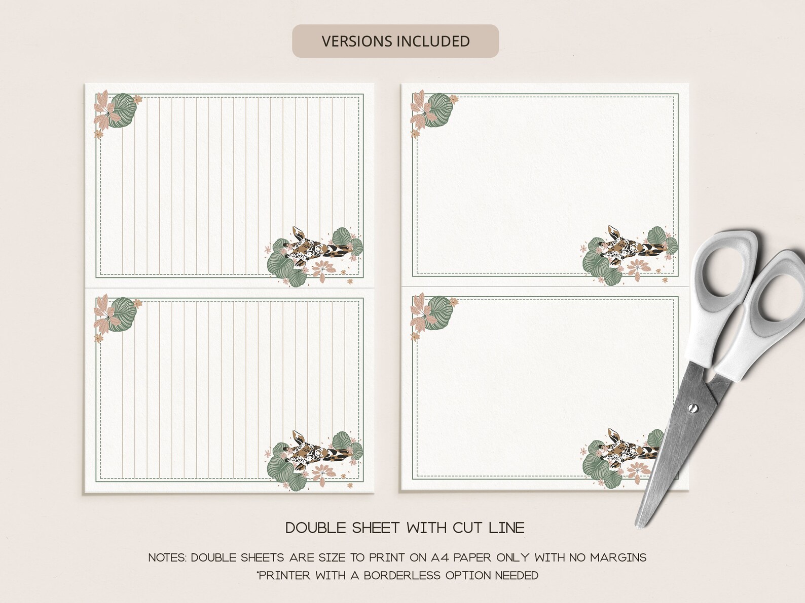Jungle Giraffe Printable Stationery & Envelopes A5 - Etsy