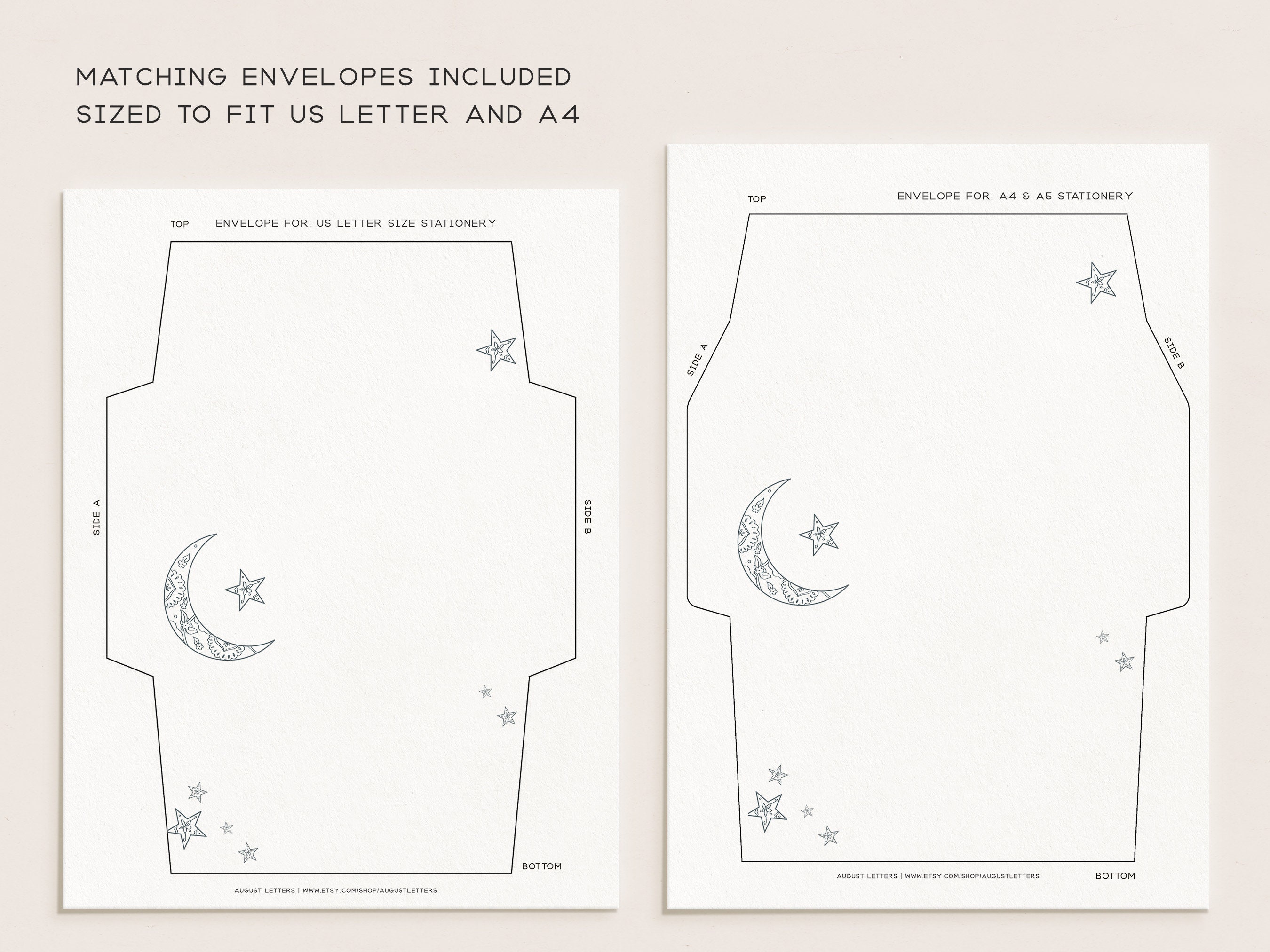 Moon and Stars Printable Stationery & Envelopes A4 US - Etsy