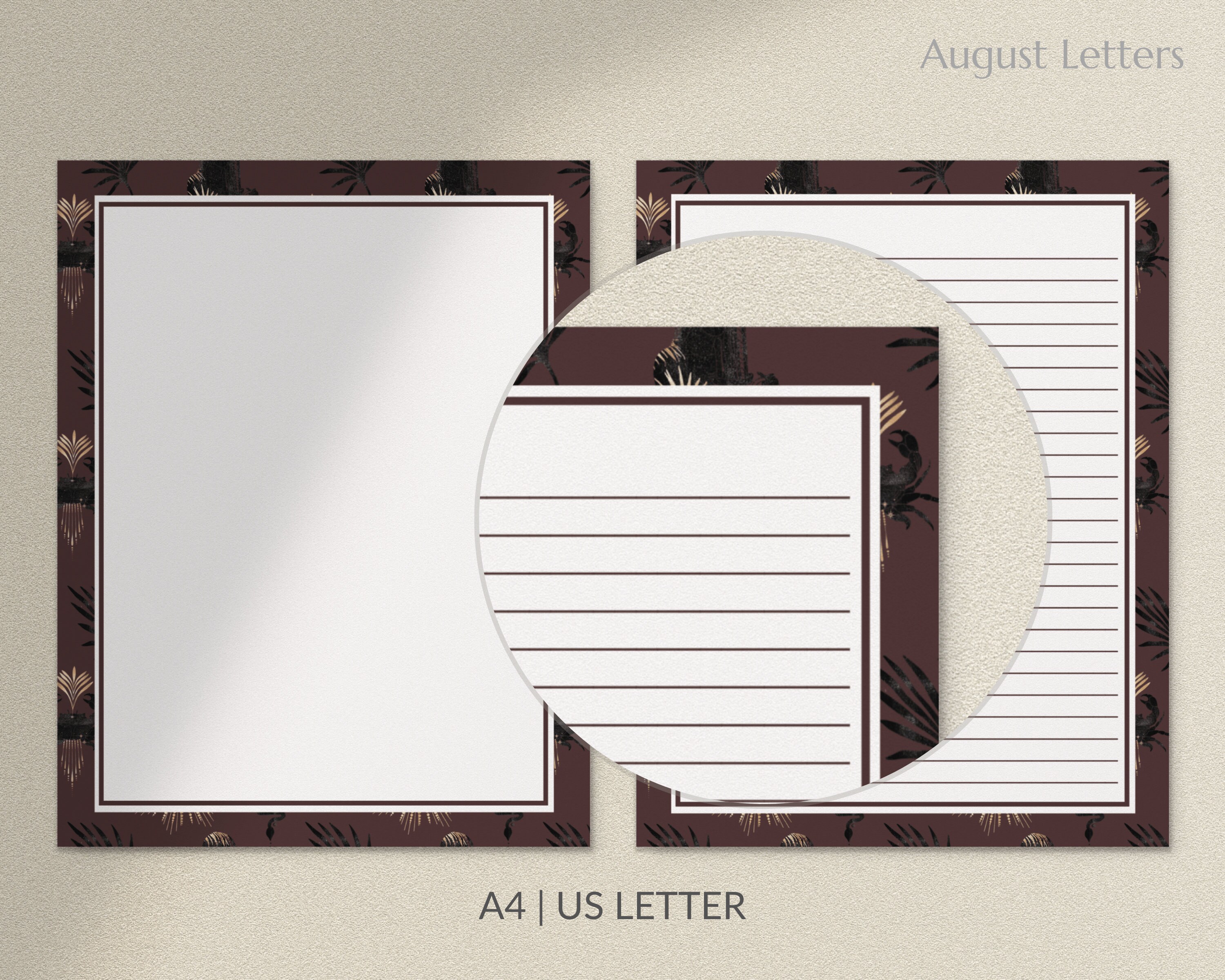 Deep Maroon Celestial Printable Stationery Paper/ A4 8.5x11 / | Etsy