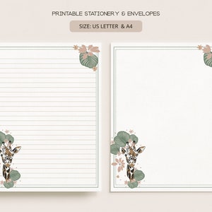Jungle Giraffe Printable Stationery & Envelopes A4 US - Etsy