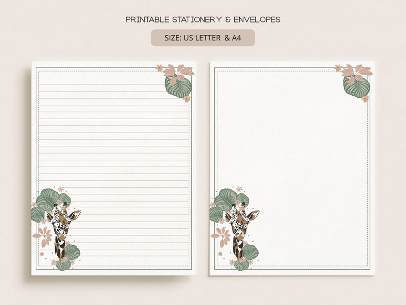 Jungle Giraffe Printable Stationery & Envelopes A4 US - Etsy