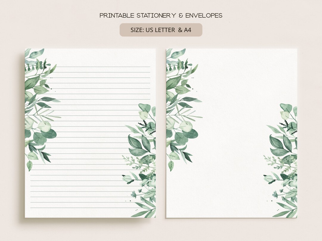 Greenery Border | Printable Stationery & Envelopes | A4, US Letter 8 ...