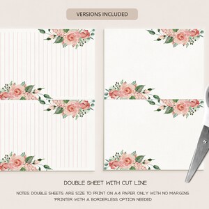 Pink Rose Florals | Printable Stationery & Envelopes | A5 | Lined ...