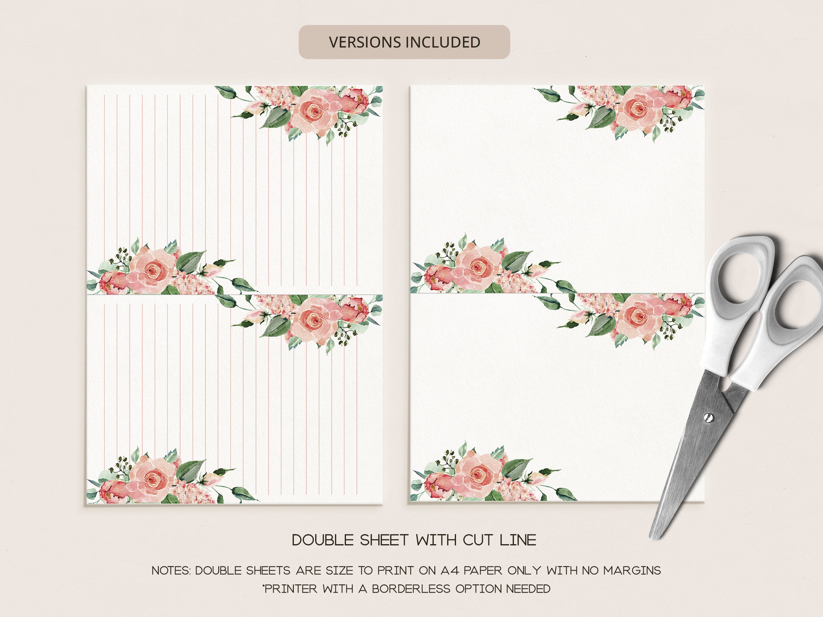 Pink Rose Florals Printable Stationery & Envelopes A5 - Etsy