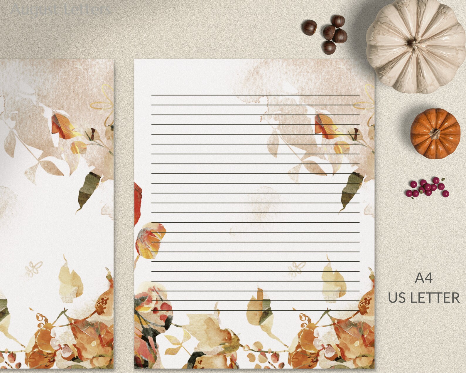 Autumn Leaves Printable Letter Writing Paper / A4 8.5x11 / | Etsy