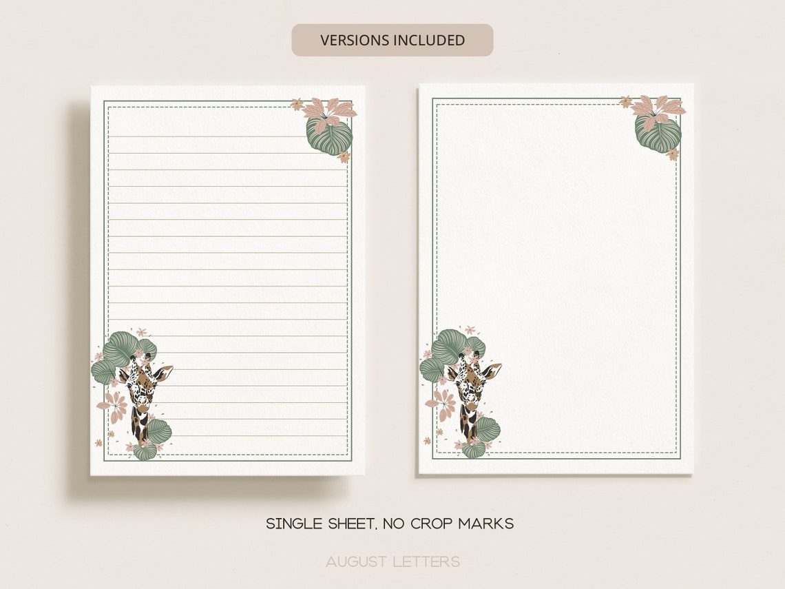 Jungle Giraffe Printable Stationery & Envelopes A5 - Etsy