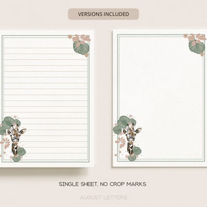 Jungle Giraffe | Printable Stationery & Envelopes | A5 | Lined, Unlined ...