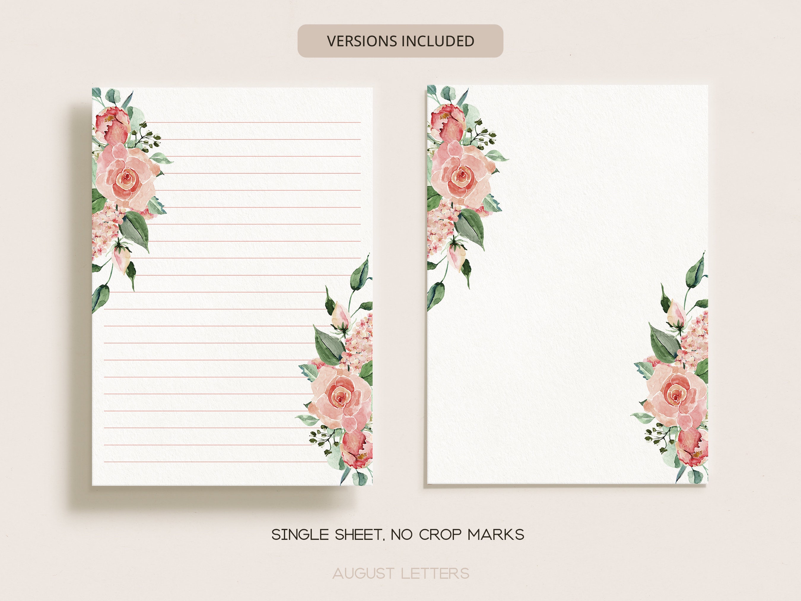 Pink Rose Florals Printable Stationery & Envelopes A5 - Etsy