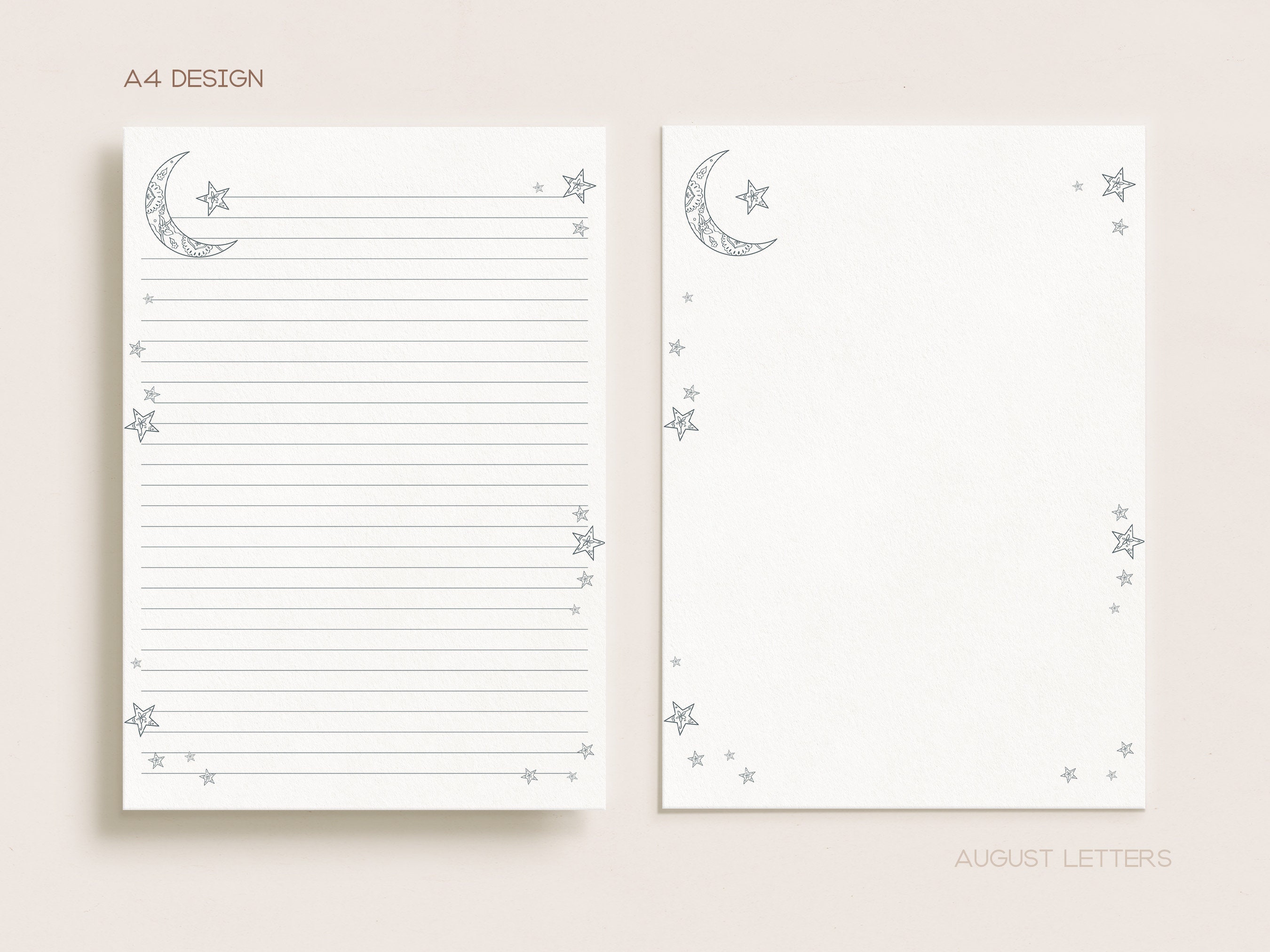 Moon and Stars Printable Stationery & Envelopes A4 US - Etsy