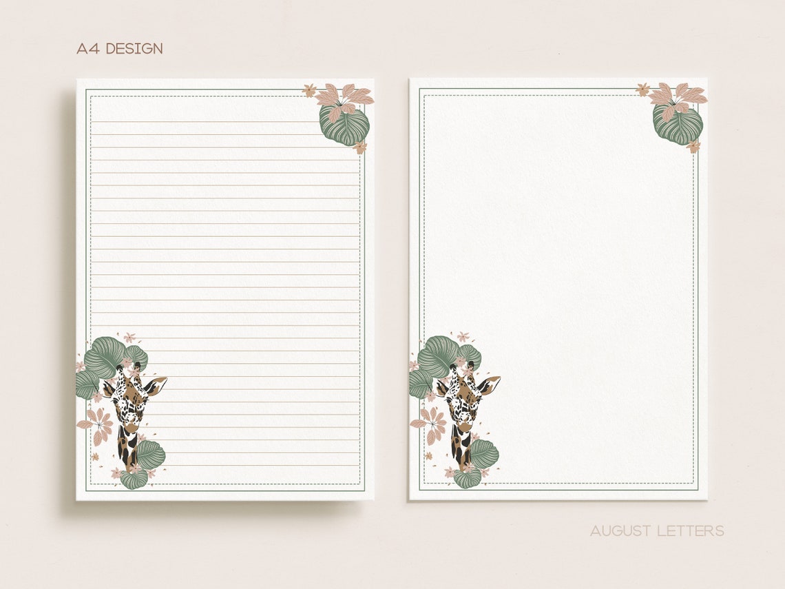 Jungle Giraffe Printable Stationery & Envelopes A4 US - Etsy