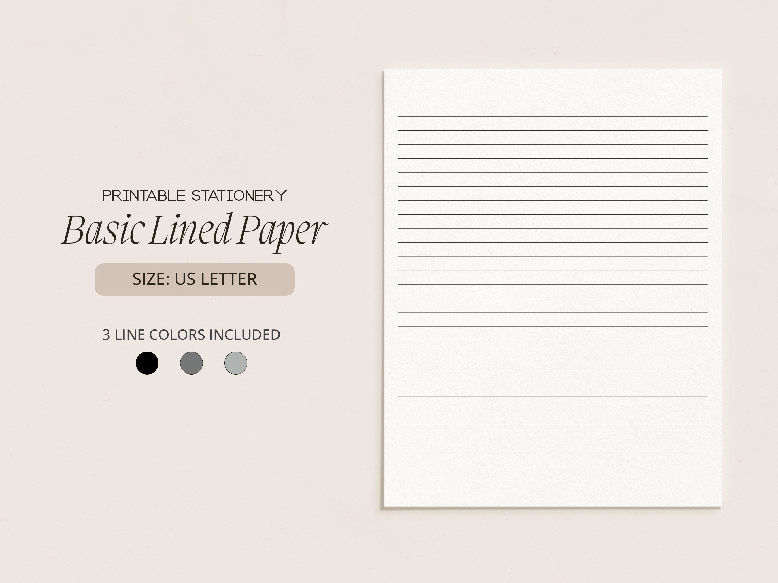 Basic Lined Letter Writing Paper Plain US Letter Printable Stationery ...