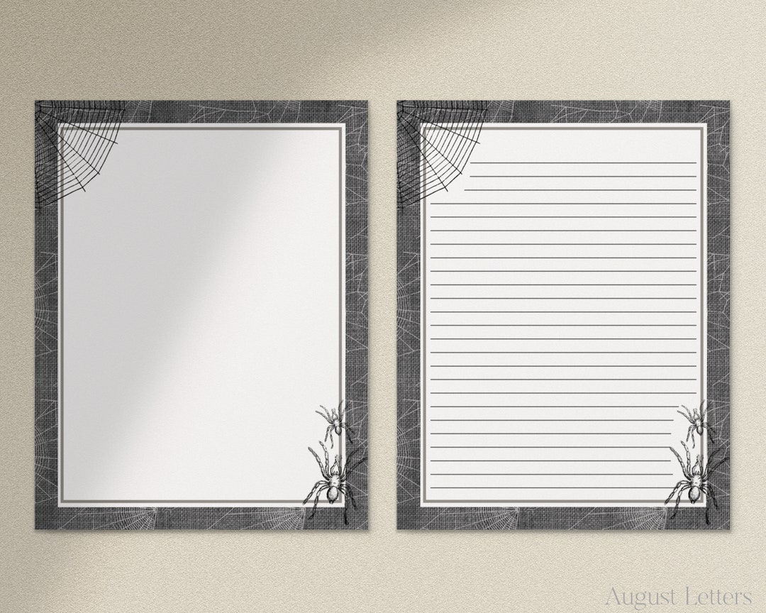Gray Halloween Spider, Printable Letter Writing Paper / A4, 8.5x11 ...