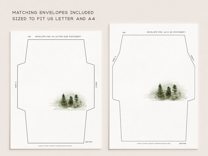 Forest Trees Printable Stationery & Envelopes A4 US - Etsy