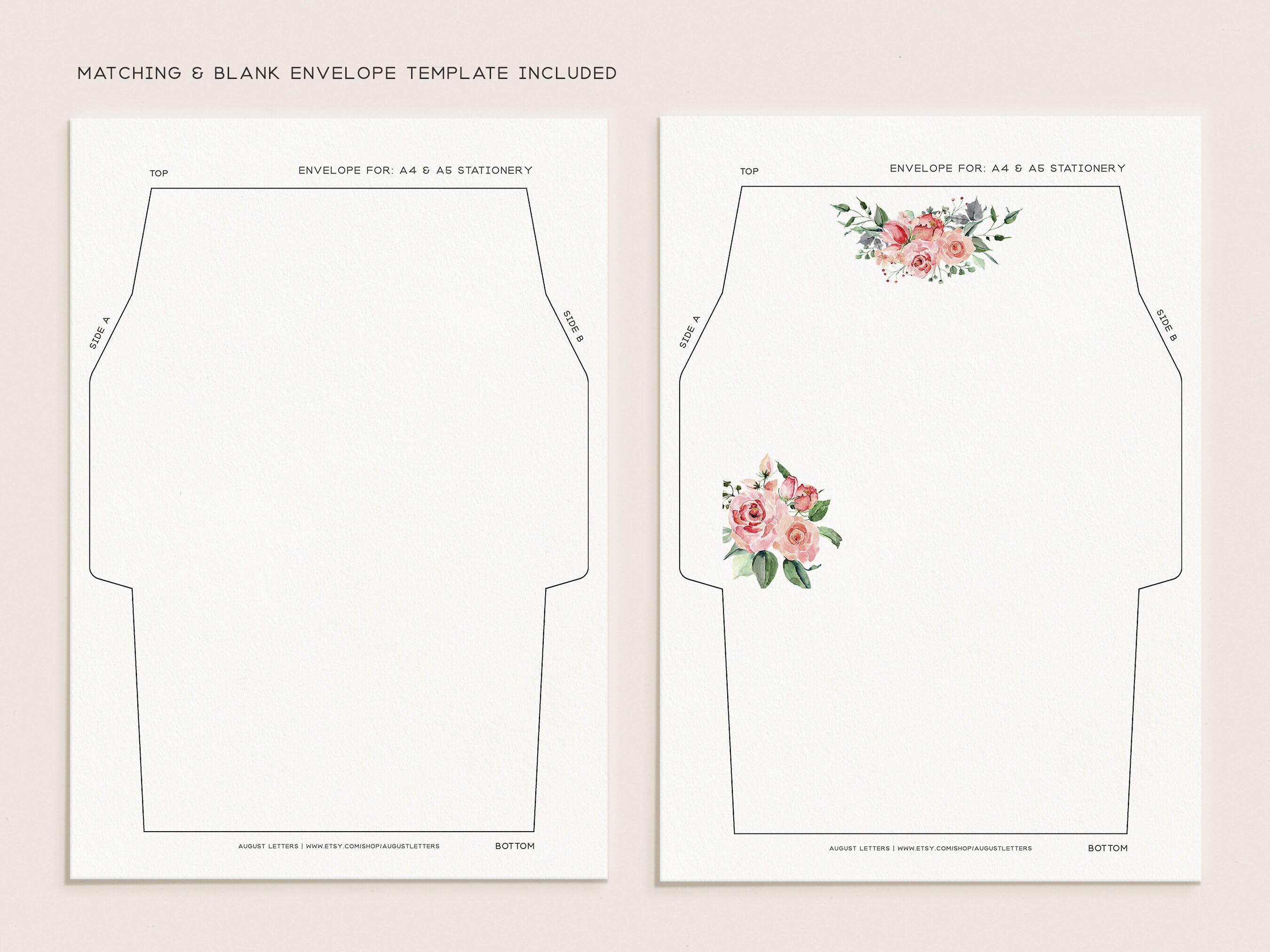 Pink Rose Florals Printable Stationery & Envelopes A5 - Etsy