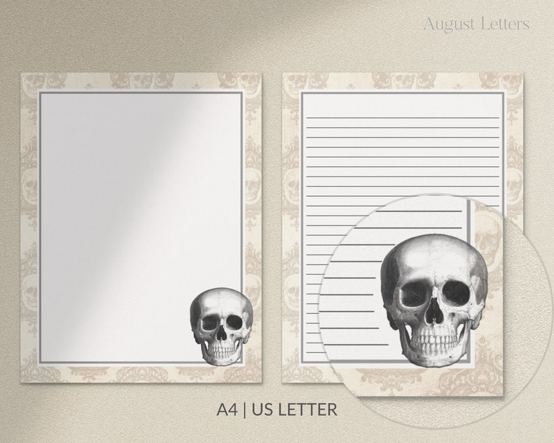 Ivory Skull , Halloween Printable Letter Writing Paper / A4, 8.5x11 ...