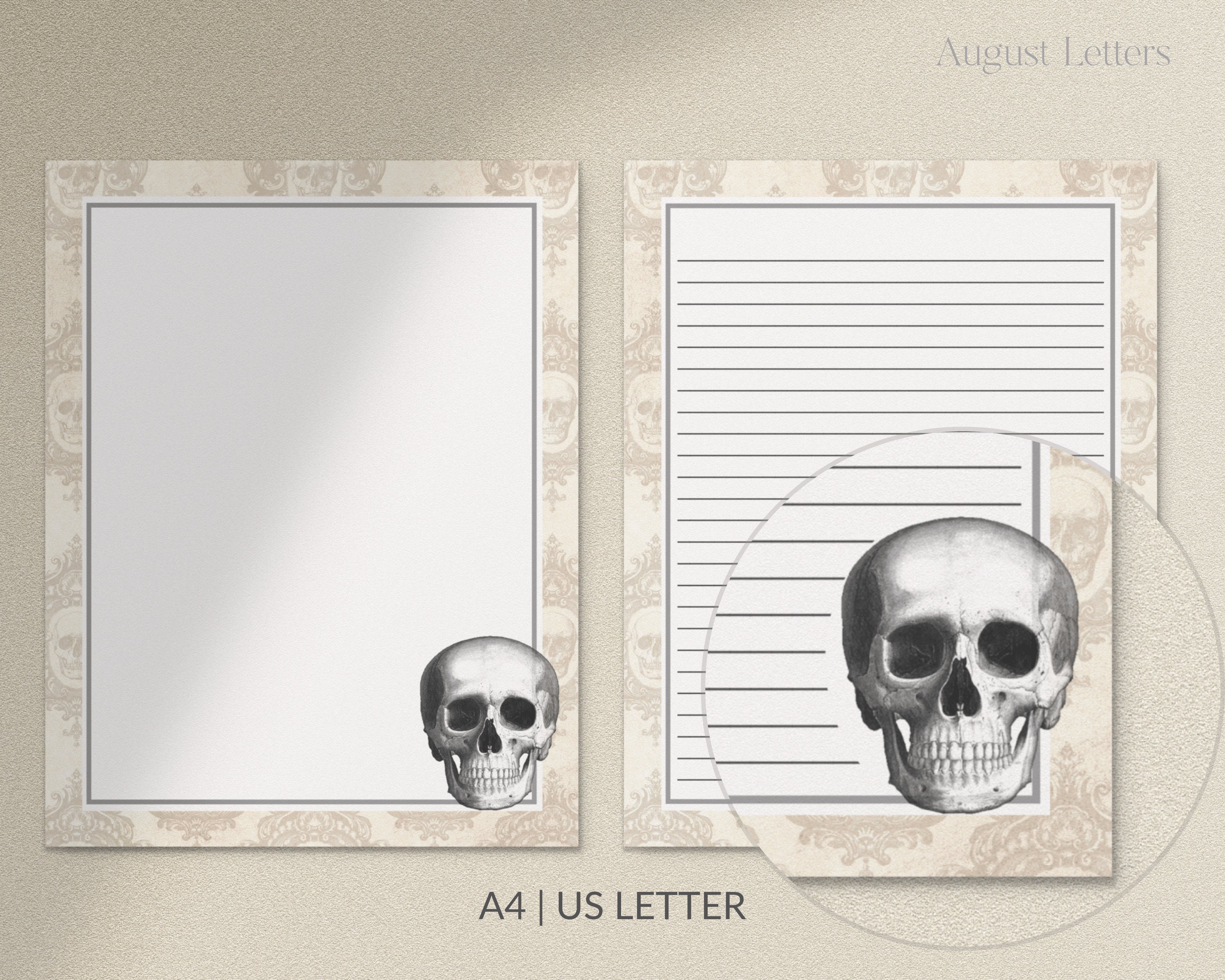 Ivory Skull , Halloween Printable Letter Writing Paper / A4, 8.5x11 ...